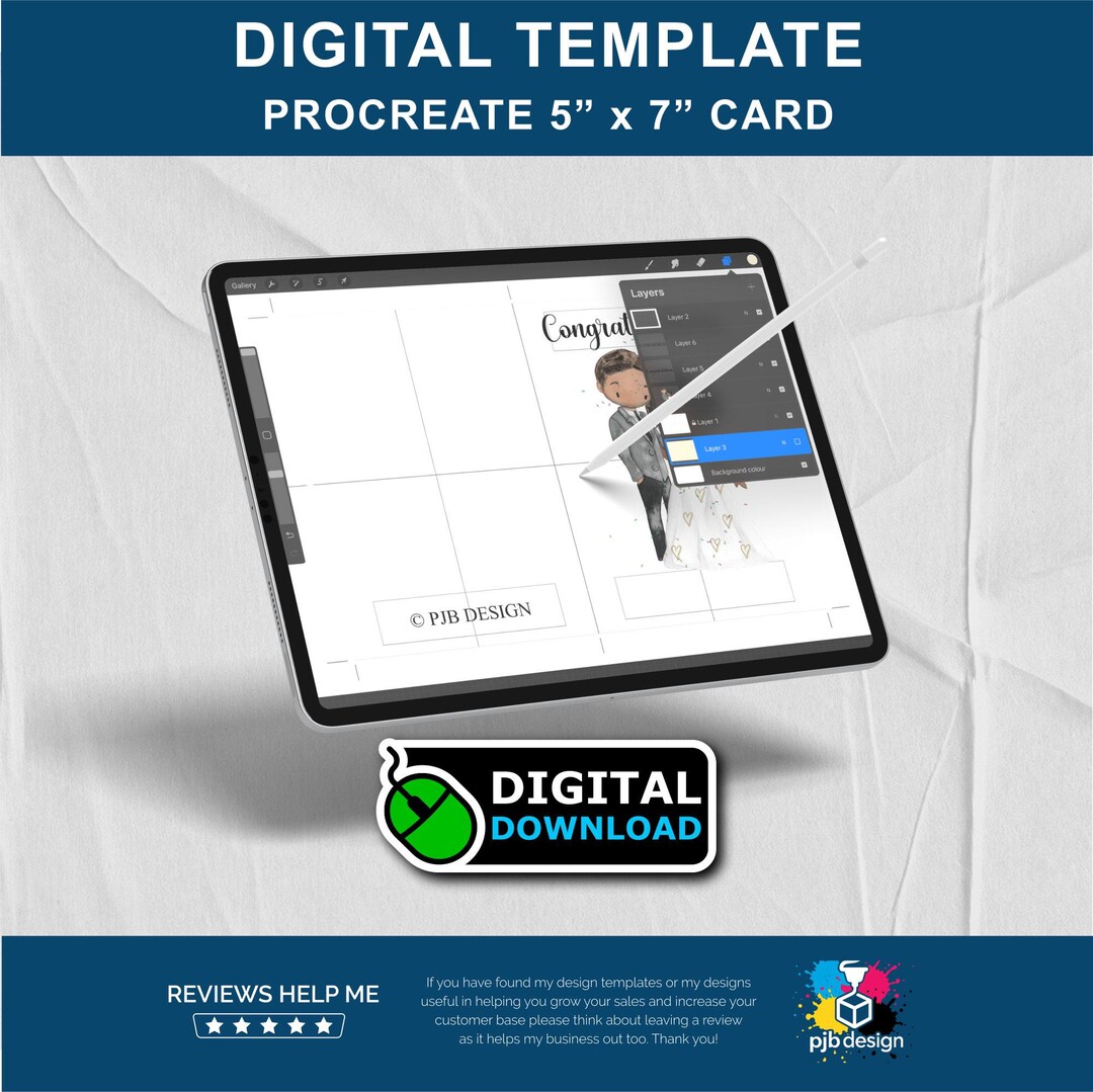 Procreate 5x7 Greetings Card Template: Layout & Cut Grid (digital ...