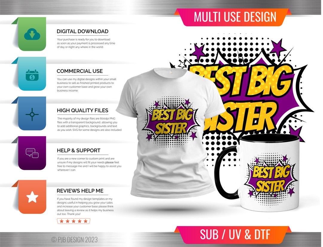 Best Big Sister Comic Text Theme Digital Sublimation Design Etsy