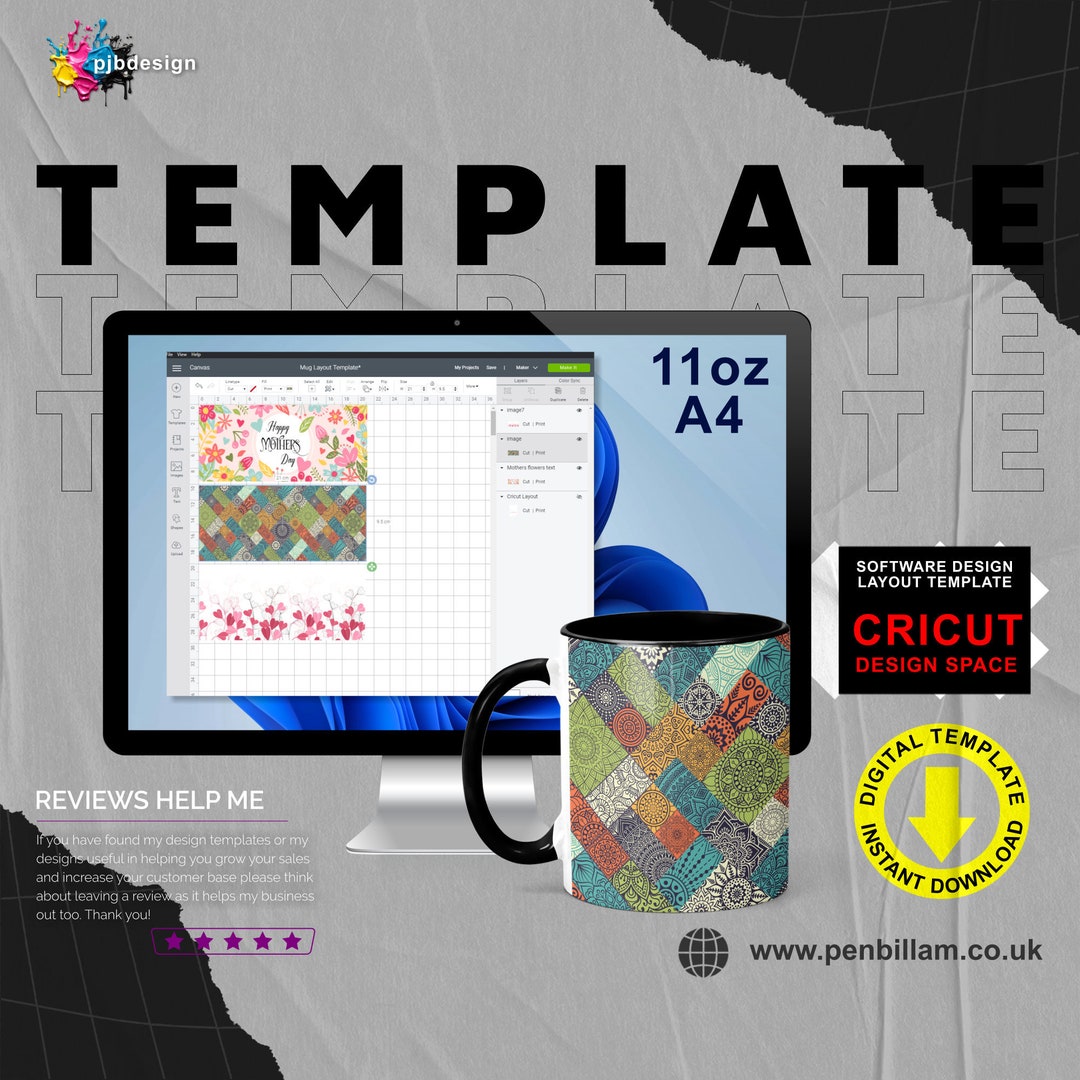 Mug Design Template Layout for A4 Cricut Design Space Perfect Layout ...