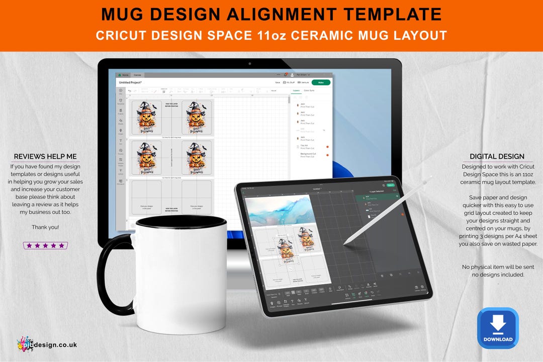 Mug Design Template Layout for A4 Cricut Design Space Perfect Layout ...
