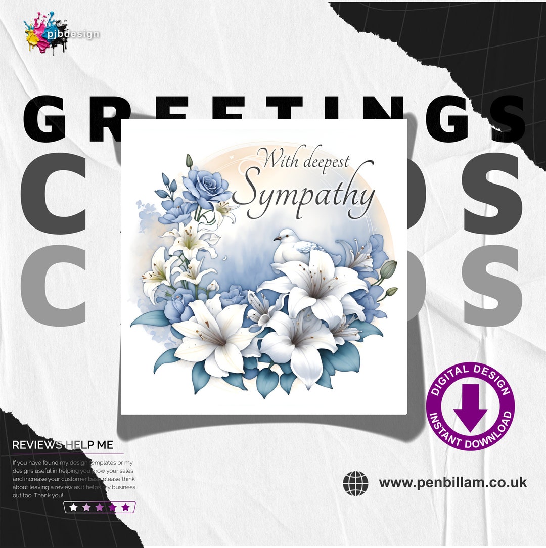 Floral Sympathy Card V5 / Deepest Sympathy Instant Download Print at ...