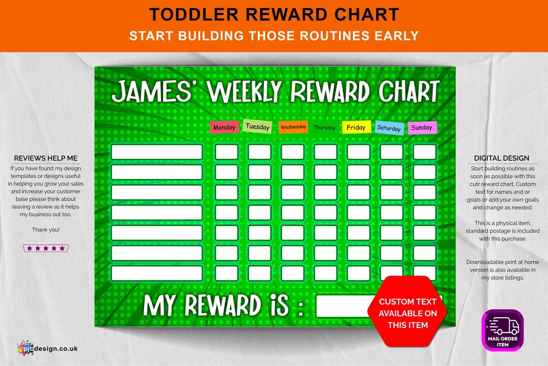 Reward Chart 7 Tasks for One Week / Green Coloured Wipe Clean Includes ...