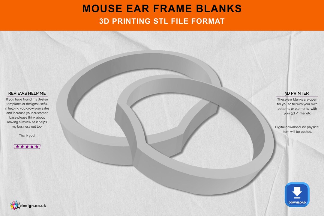Mouse Ears Open Back Fill Ear Shell STL Print File - Blank Ears ...