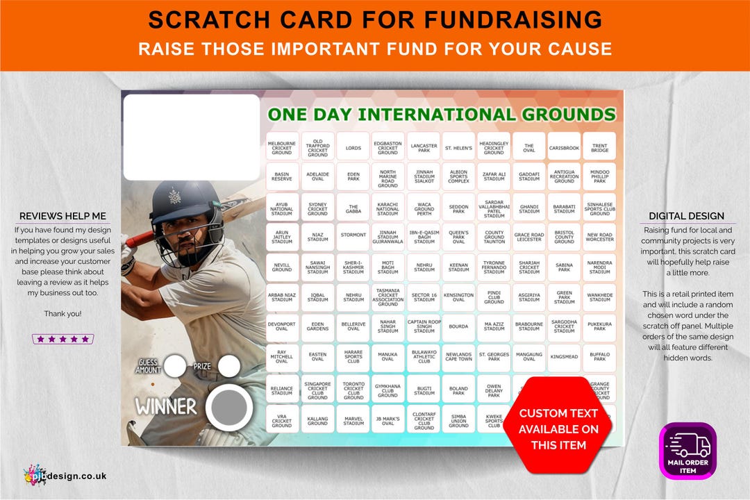 Scratch Card for School / Cricket Themed / Pub Fund Raising / Lucky ...