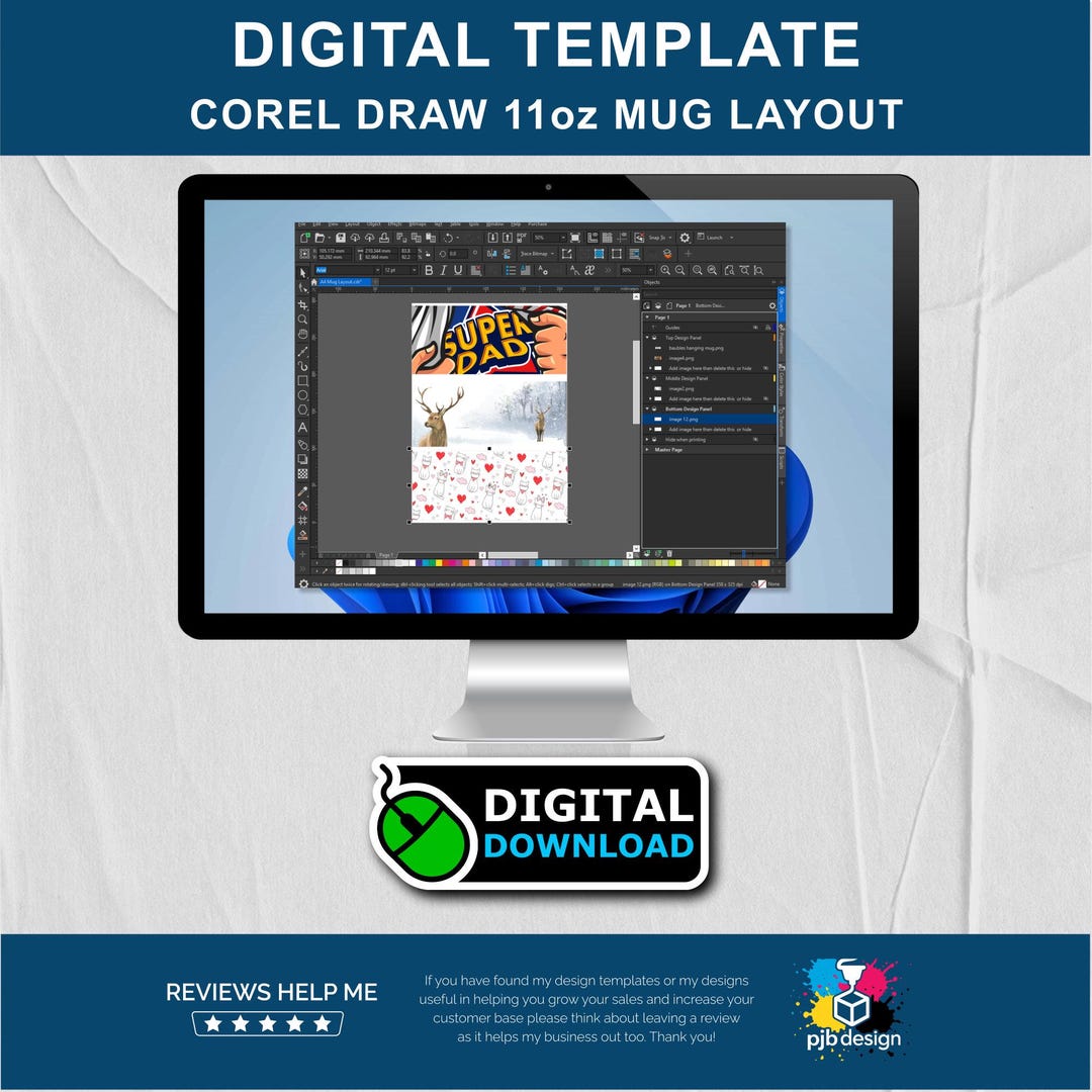 Corel Draw Mug Design Template: 11oz Layered Layout (PDF Download ...