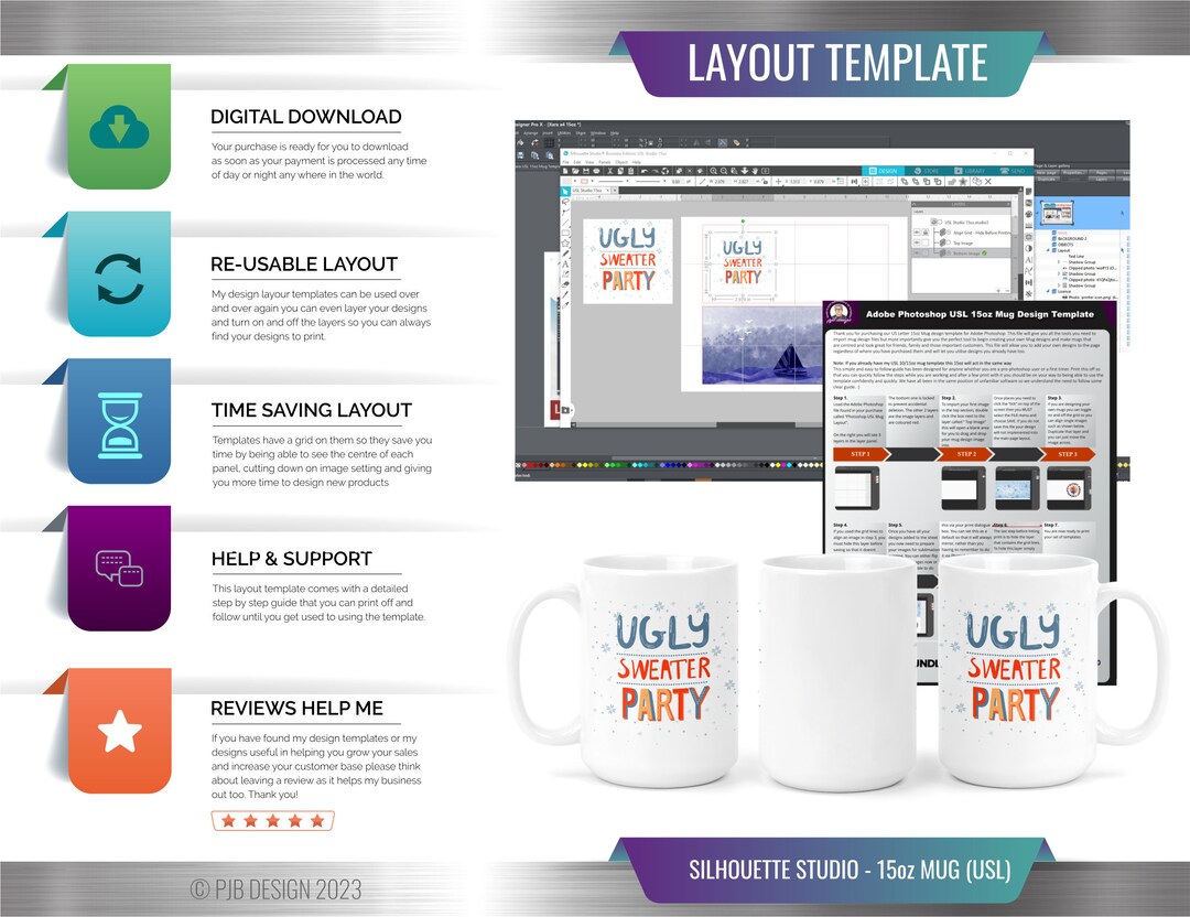 15oz Mug Design Template Layout for US Letter Silhouette - Etsy