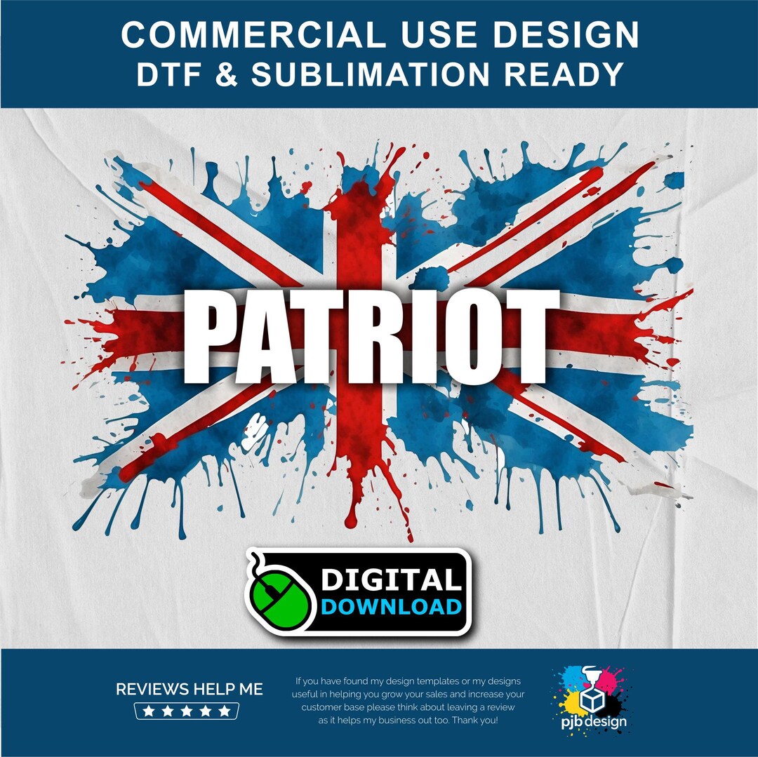 British Patriot Union Jack Flag Multi Use Design DTF Sublimation ...
