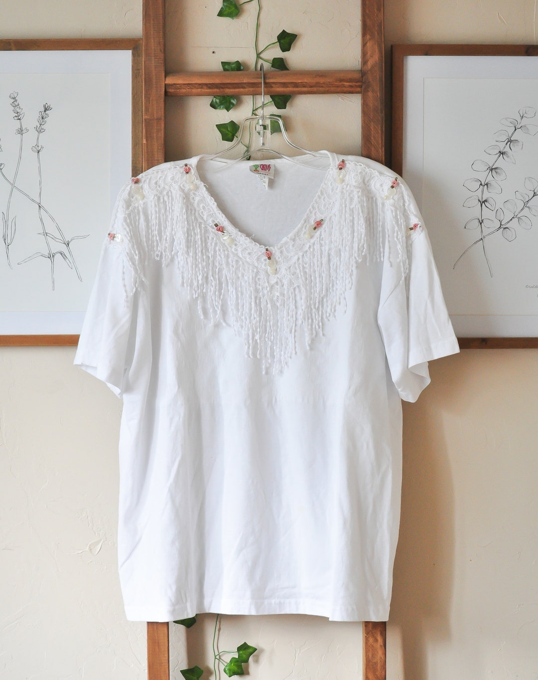 Vintage White Fringe Blouse One Size - Etsy