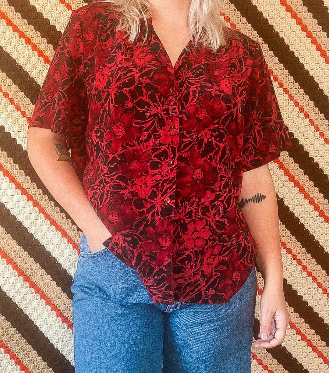 Vintage 1980's Donnkenny Red Floral Blouse Size Large - Etsy