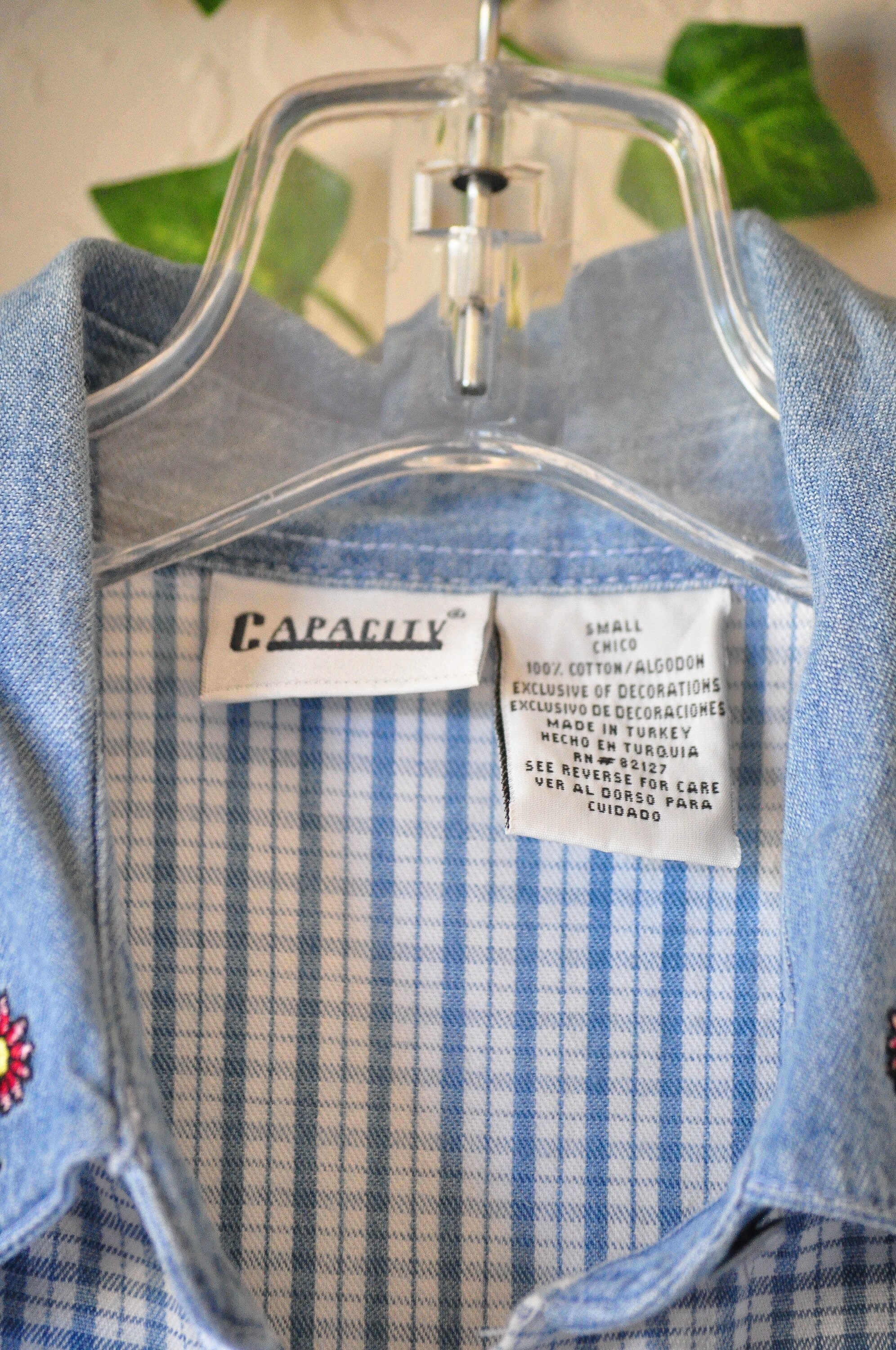 Vintage Denim Plaid Floral Button Down Size Small - Etsy