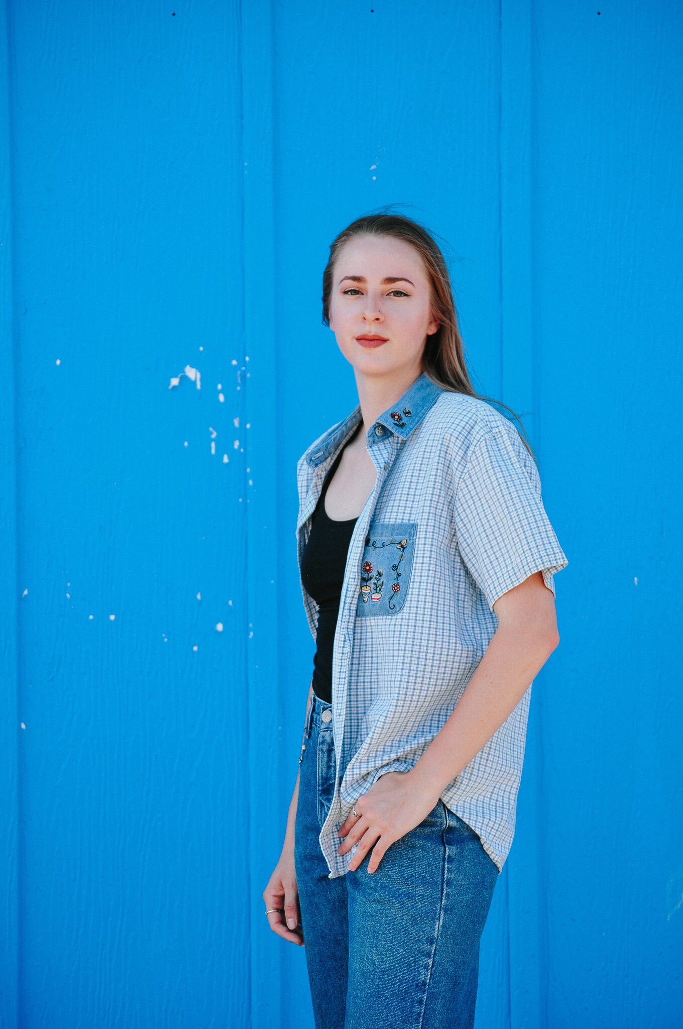 Vintage Denim Plaid Floral Button Down Size Small - Etsy