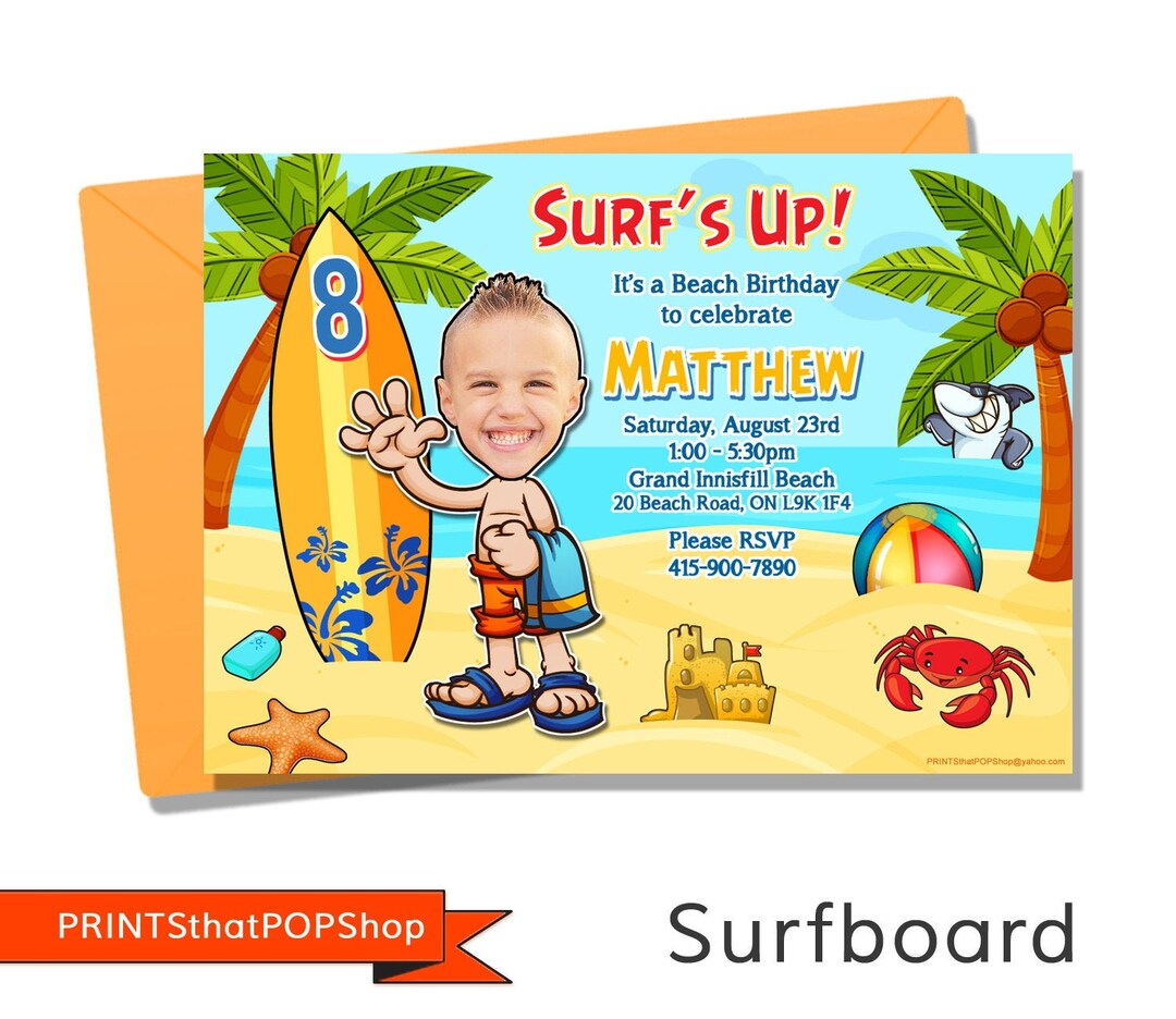 Surfboard Invite,tropical Birthday,beach Theme Birthday Party,aloha ...