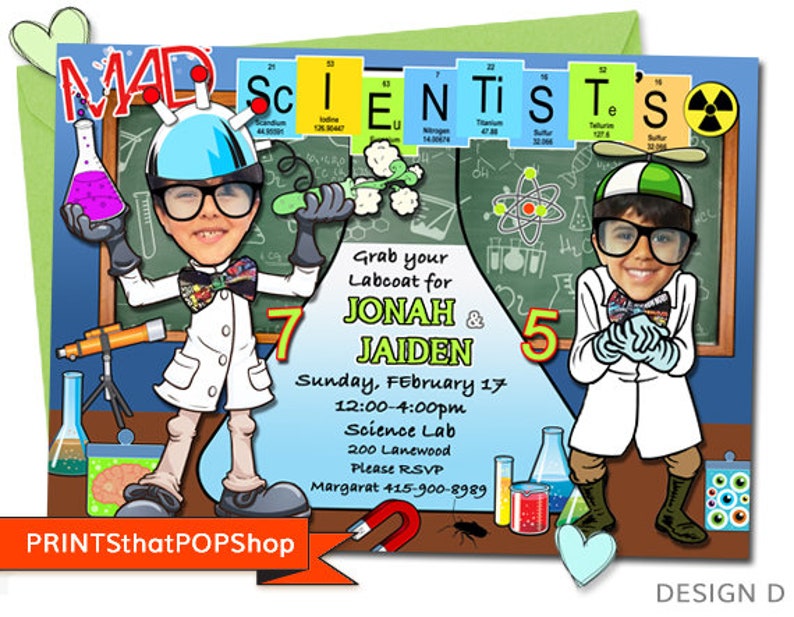Mad Science Invitation,experiment,birthday Invitation,custom Face ...