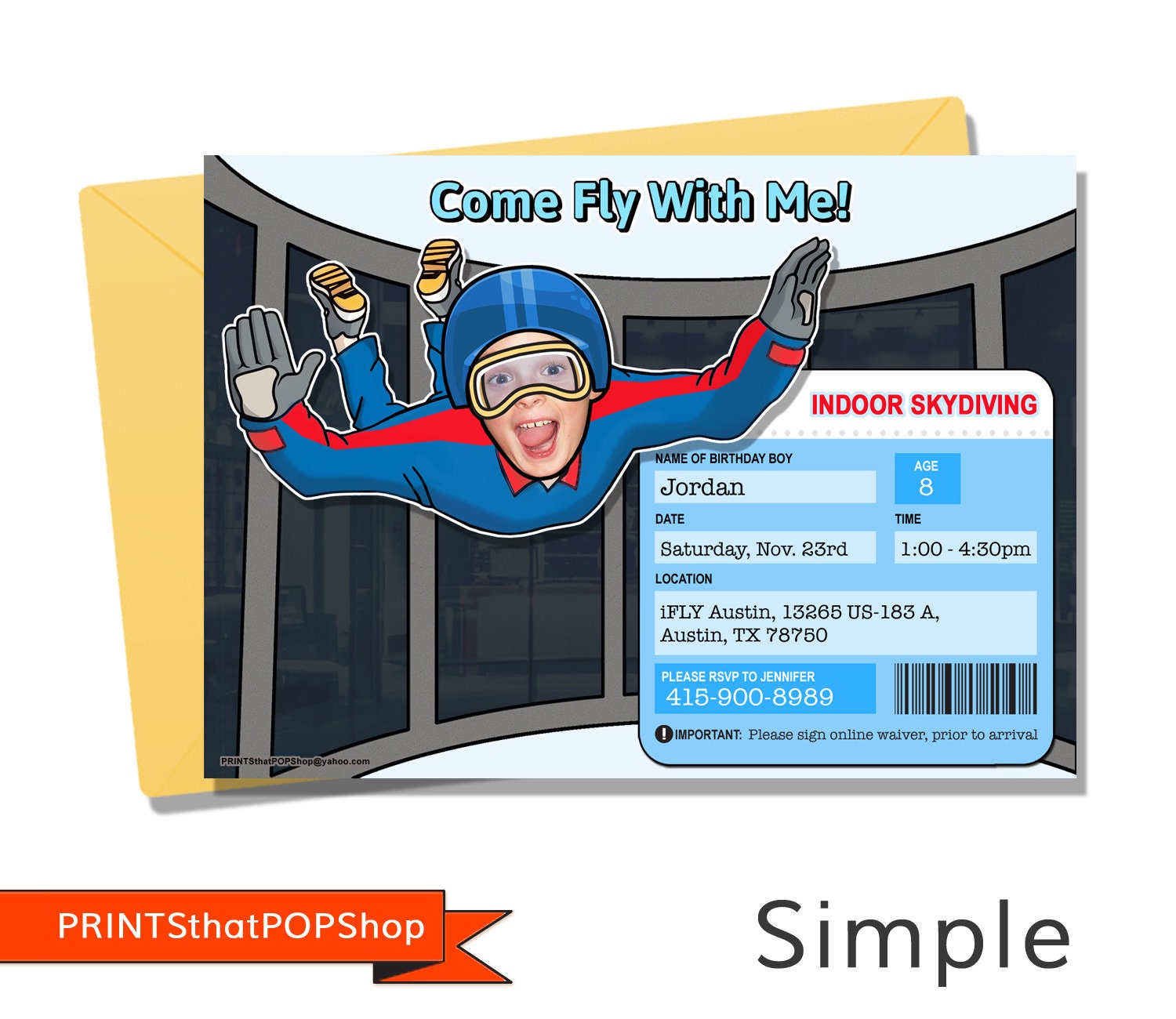 Indoor Skydiving Invitation,custom Invite,photo Invite,face Invitations ...