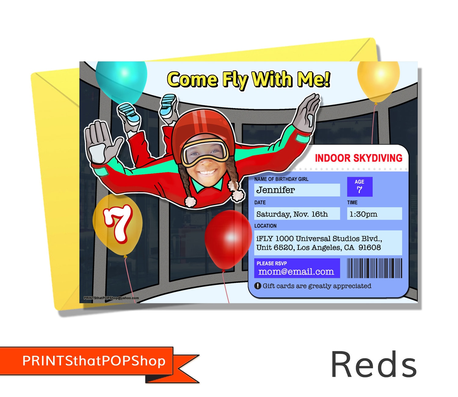 Indoor Skydiving Invitation,custom Invite,photo Invite,face Invitations ...