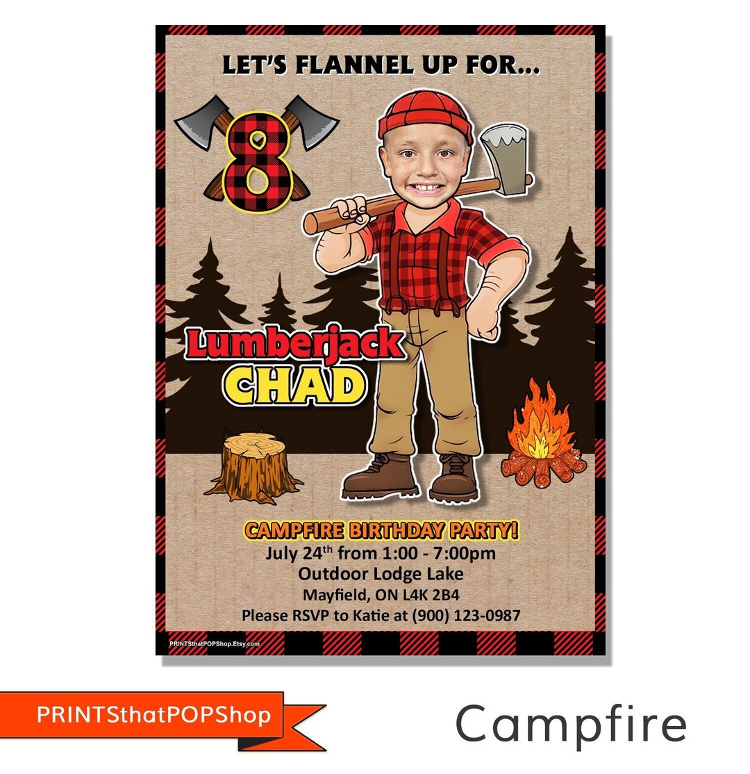 Campfire Party,outdoor,plaid Invitation Party,custom Invite,photo ...