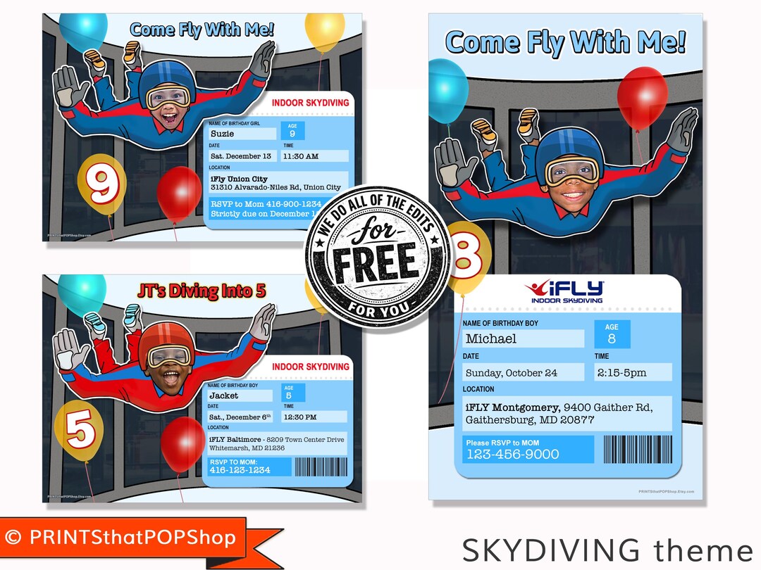 Indoor Skydiving Invitation,custom Invite,photo Invite,face Invitations ...