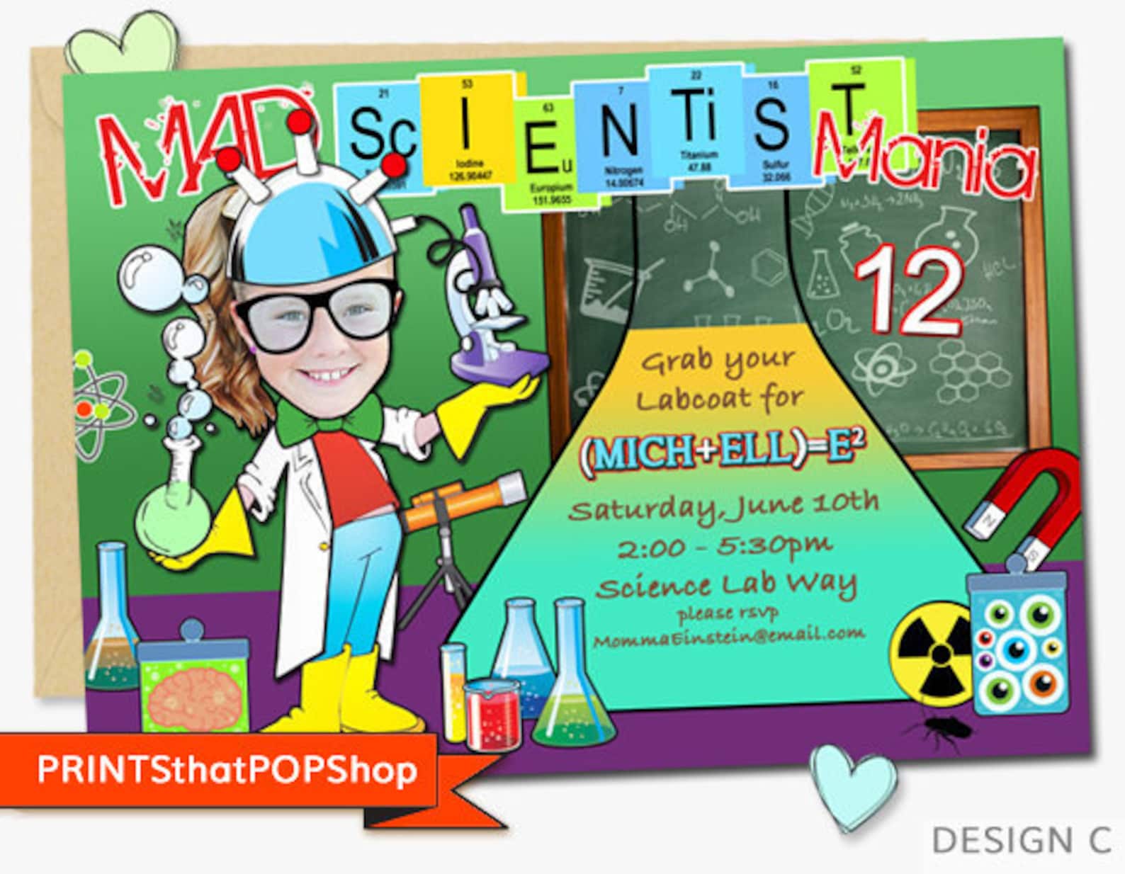 Mad Science Invitation,experiment,birthday Invitation,custom Face ...