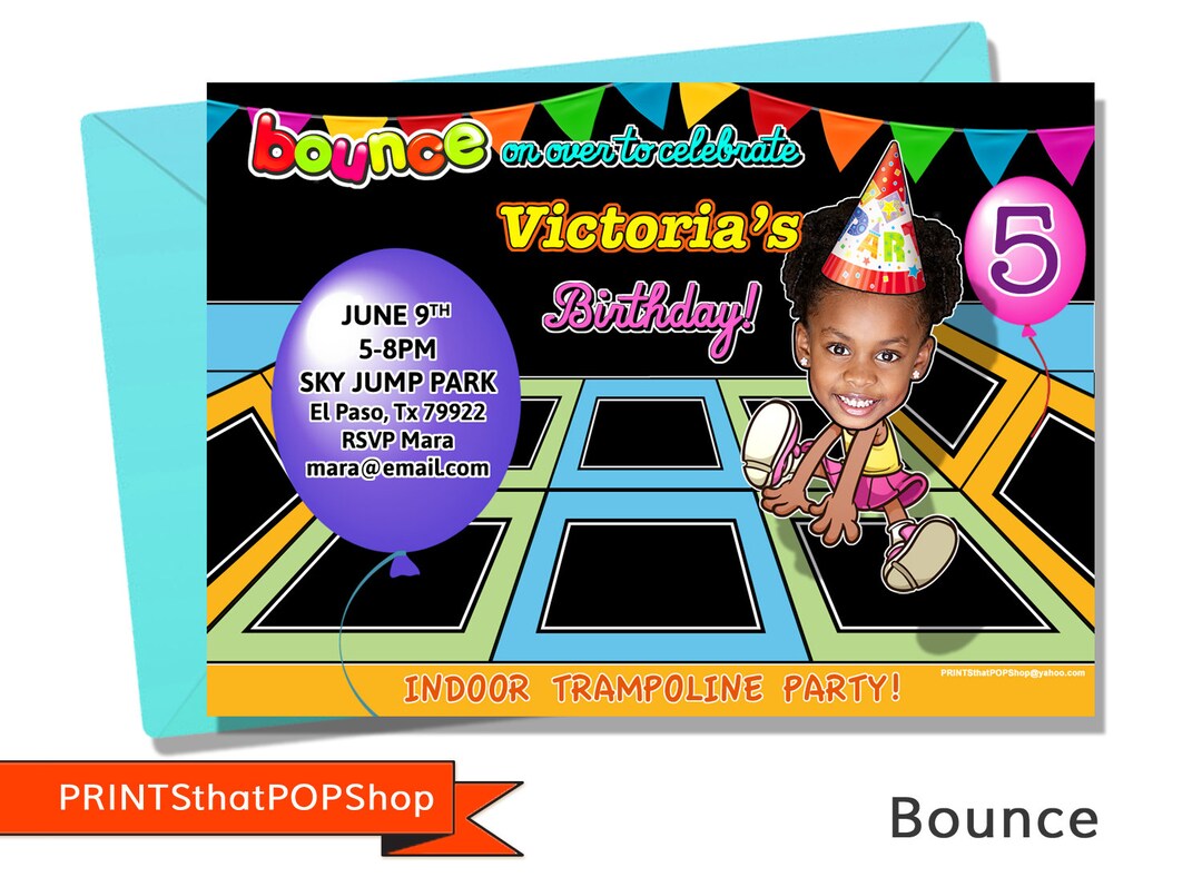 Indoor Trampoline Invitation,custom Face Invite,jump Party,photo Face ...