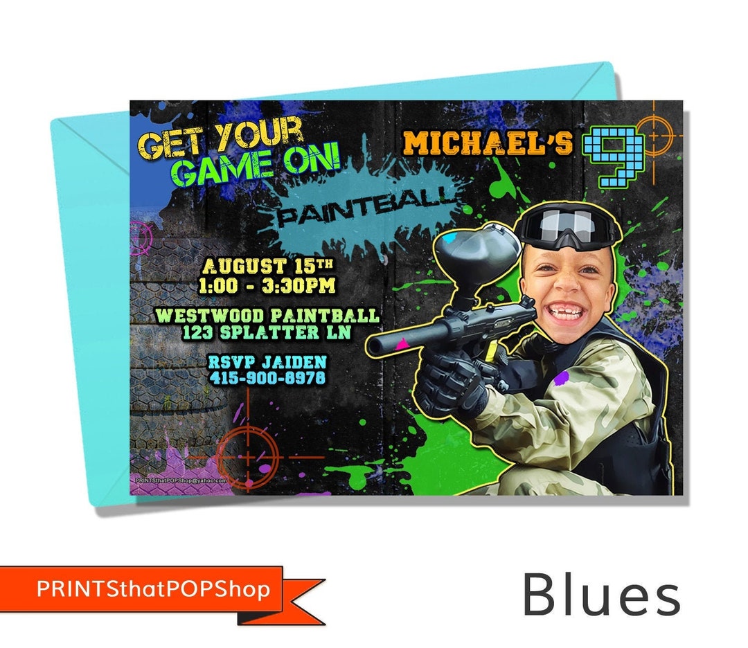 Paintball Birthday,paintball Invitation,paintball,custom Face Invites ...