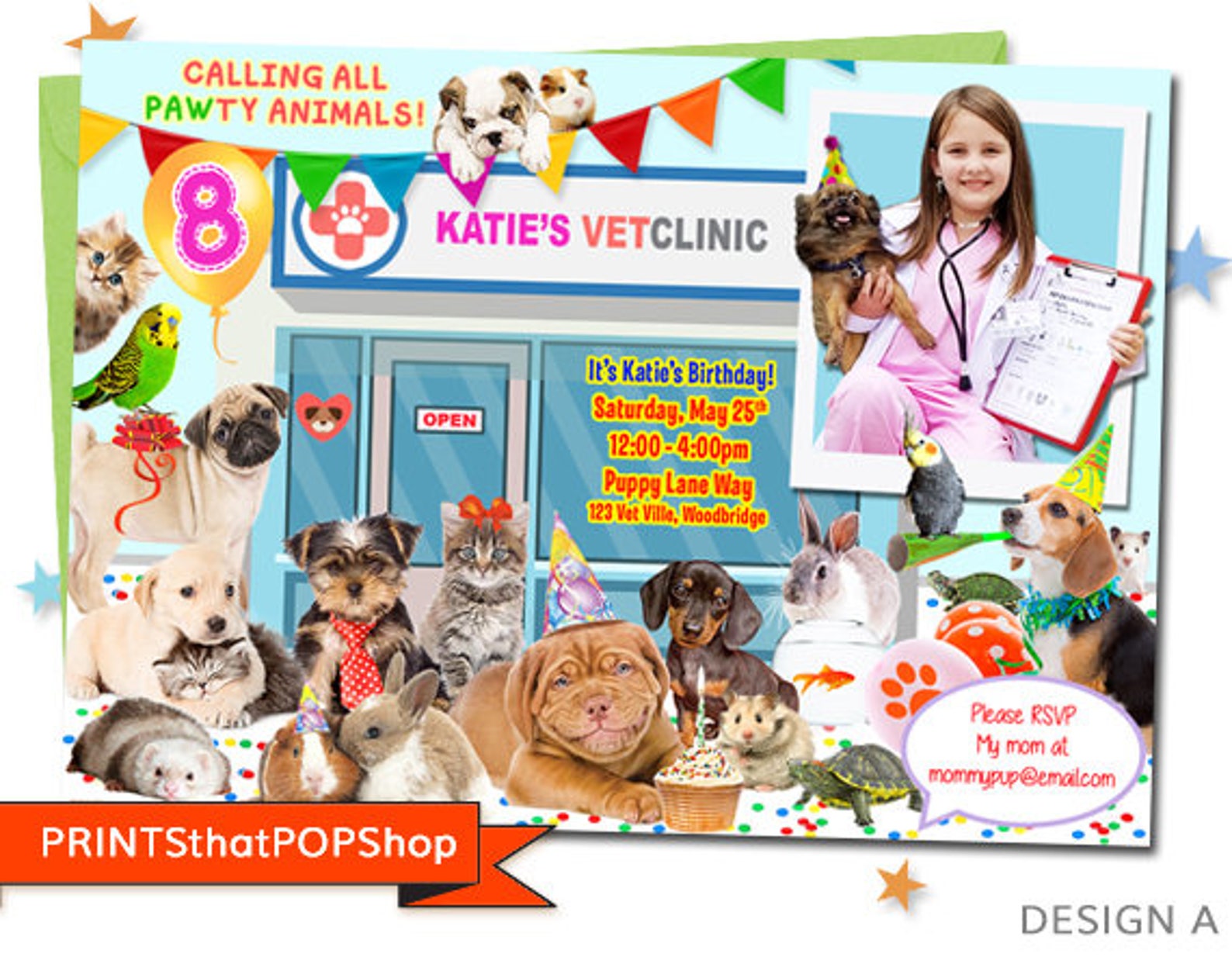 Vet Birthday,pet Birthday Party,custom Face Photo,photo Invitation ...