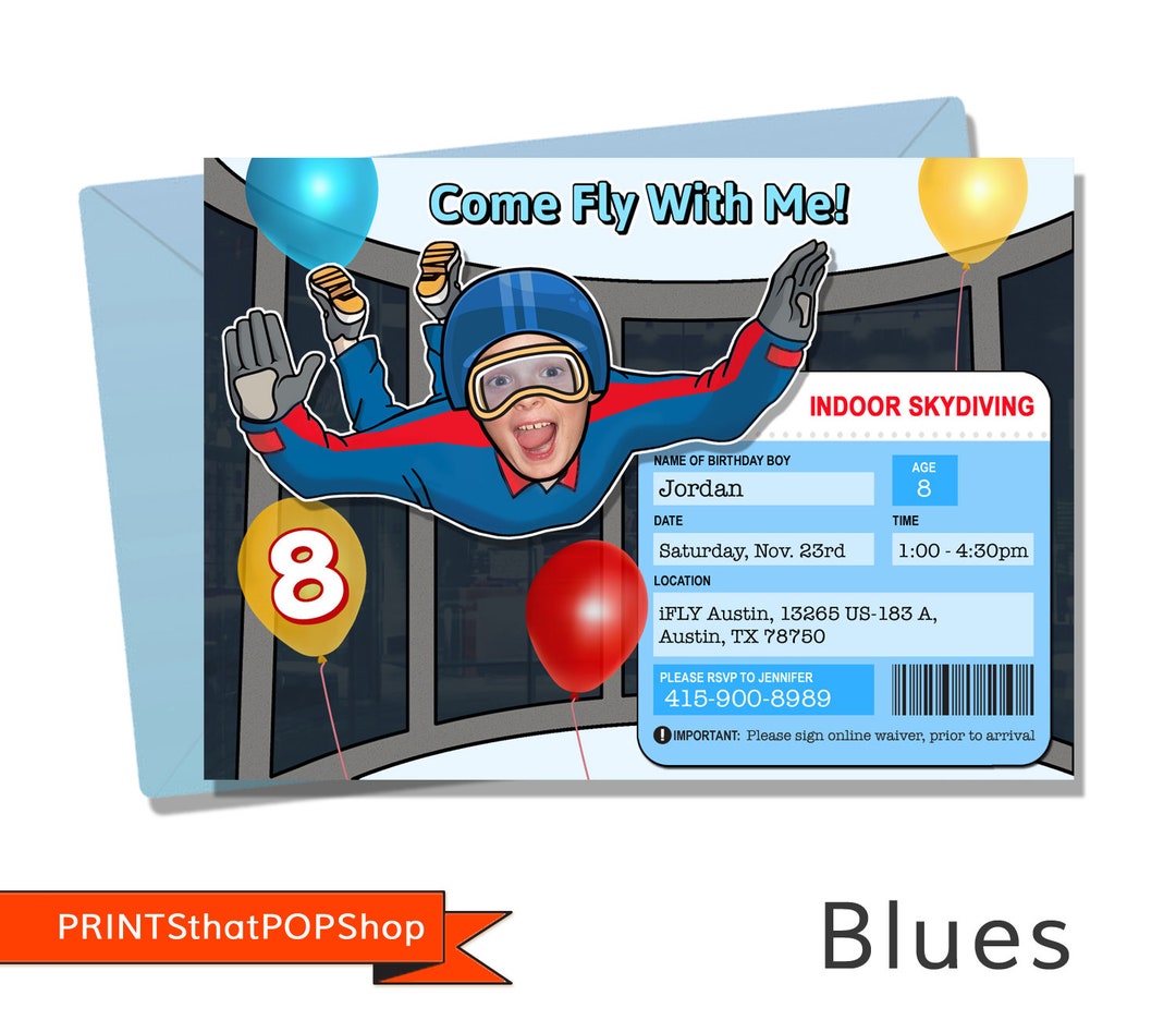 Indoor Skydiving Invitation,custom Invite,photo Invite,face Invitations ...