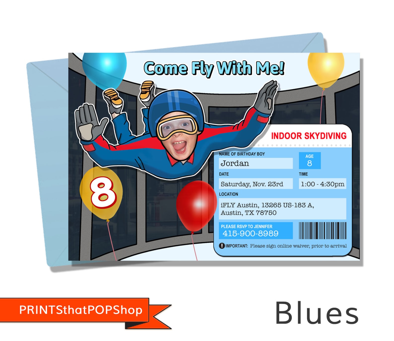Indoor Skydiving Invitation,custom Invite,photo Invite,face Invitations ...