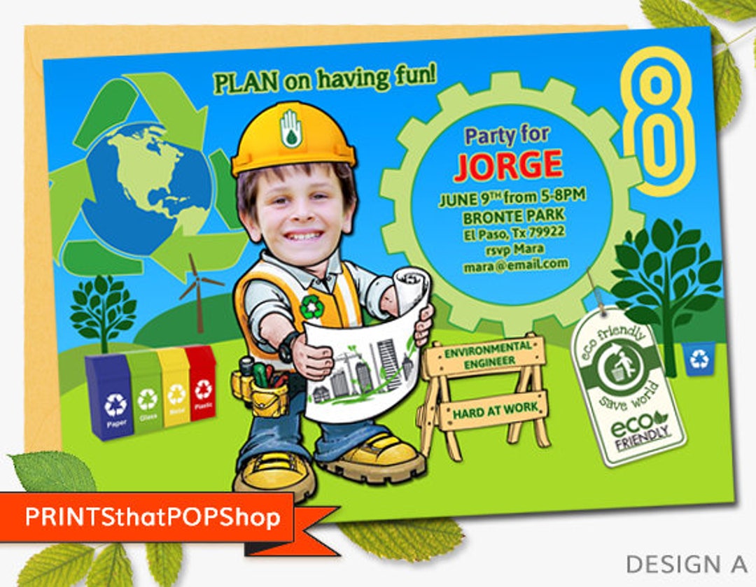 Environmental Invitation,engineer,boys Birthday Invitation,custom Face ...