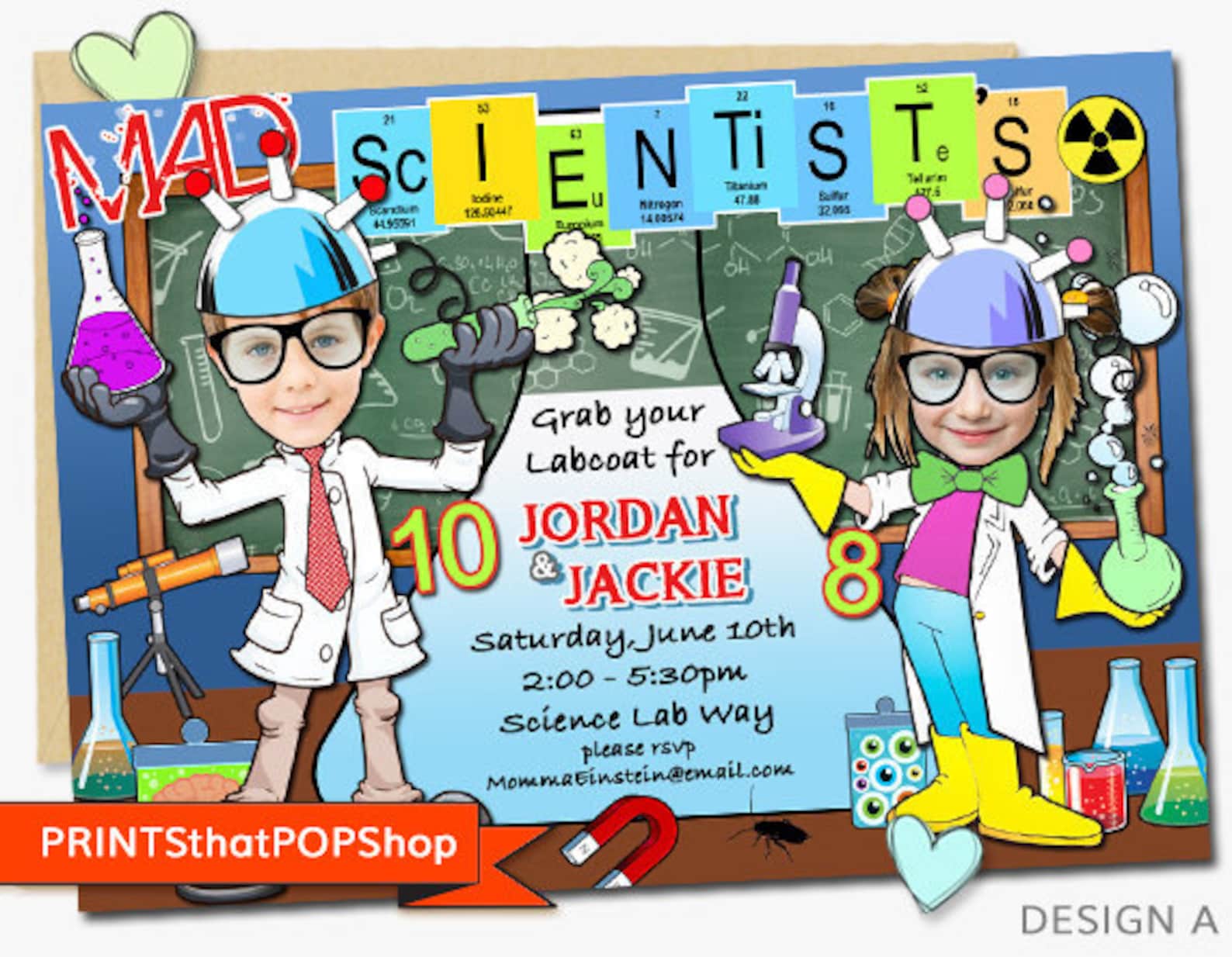 Mad Science Invitation,experiment,birthday Invitation,custom Face ...