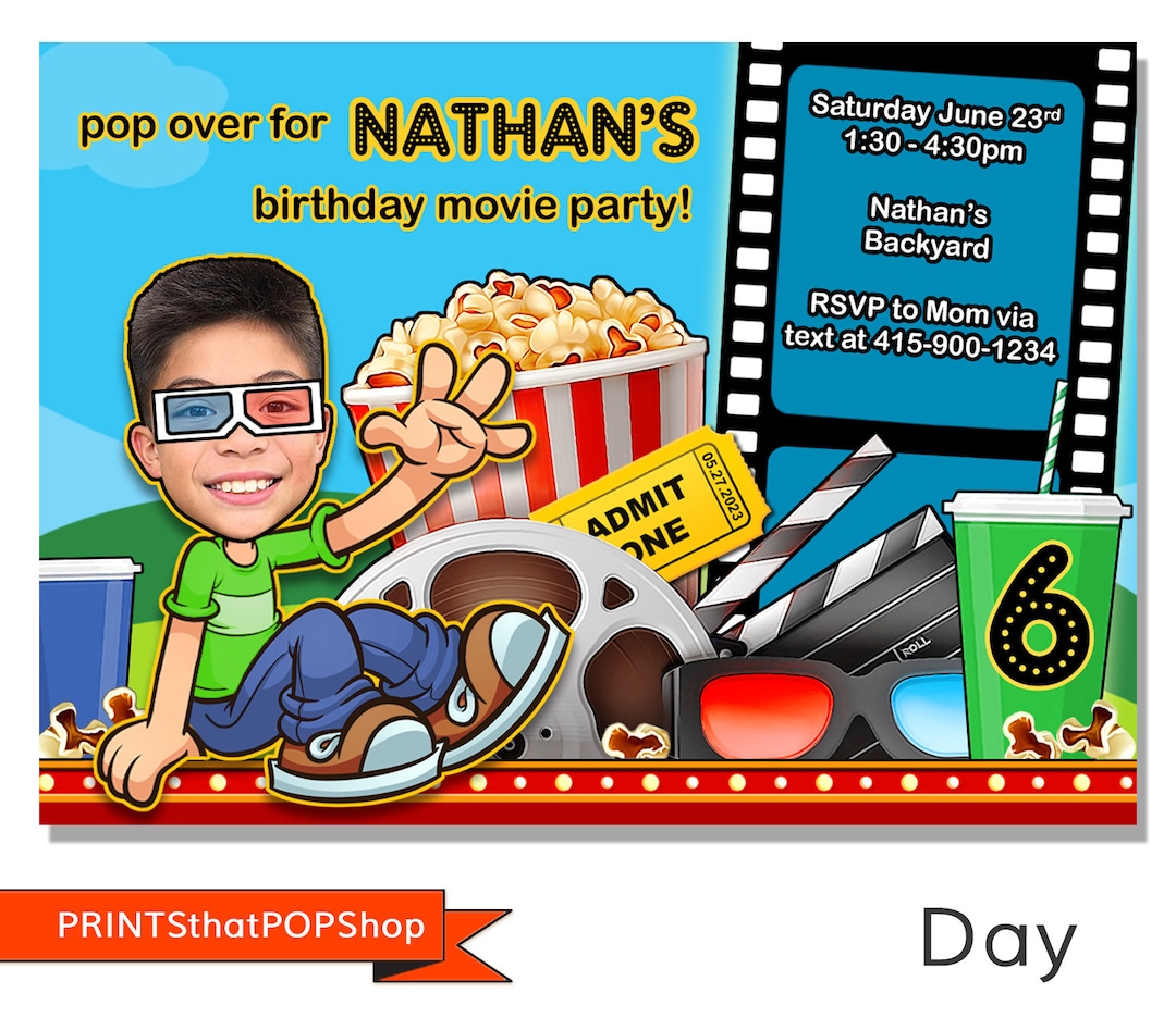 Movie Birthday Invitation,movie Night Invitation,movie Party,movie ...