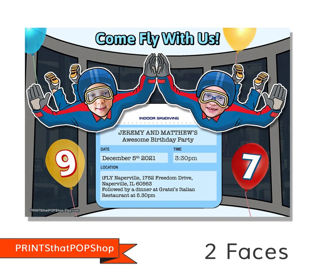 Indoor Skydiving Invitation,custom Invite,photo Invite,face Invitations ...