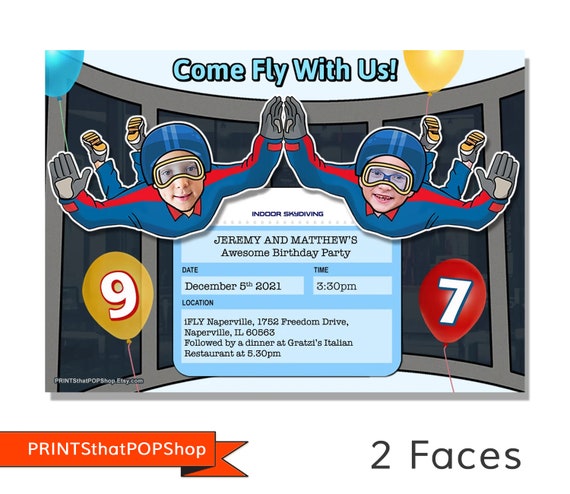 Indoor Skydiving Invitation,Custom Invite,Photo Invite,Face Invitations ...
