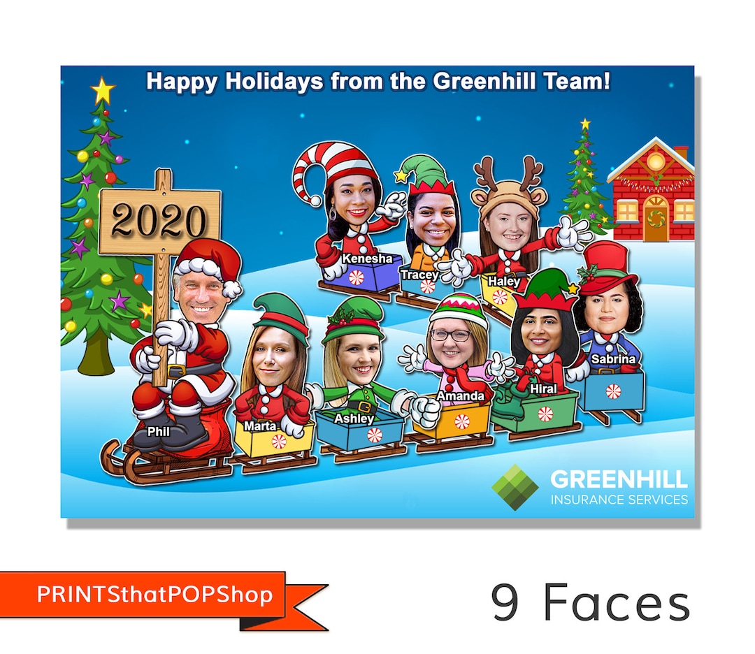Corporate Holiday Team Card,large Business Christmas,team Custom Photo ...