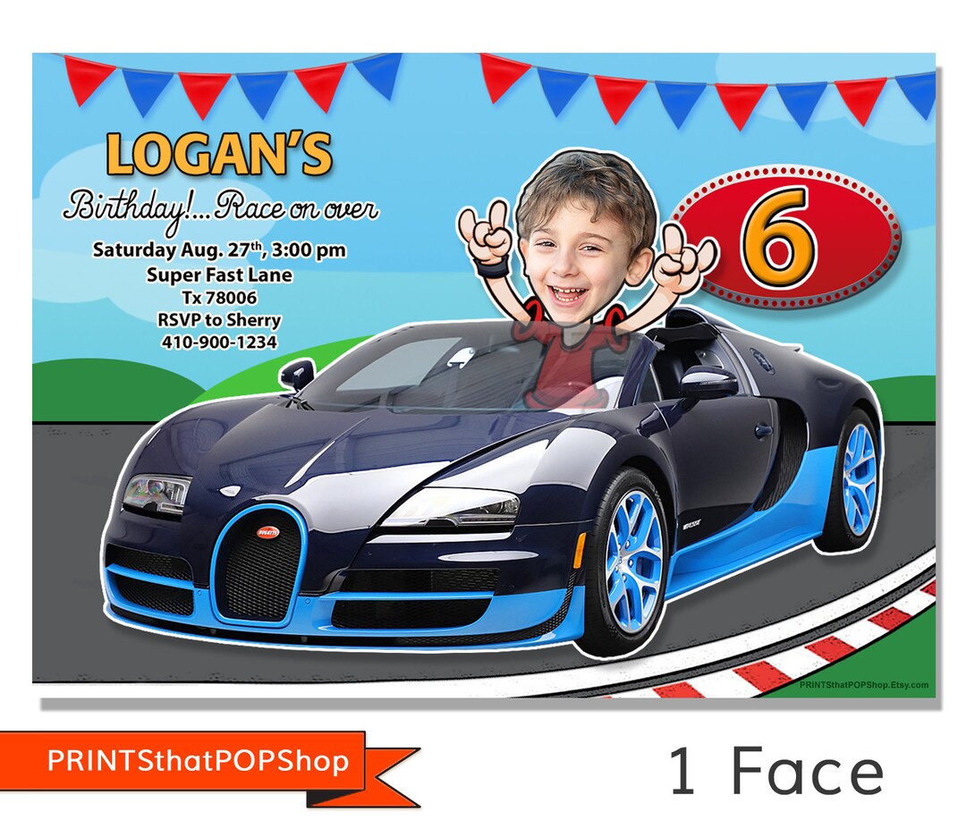 Fast Race Car Party, Race Car Invites, Sports Car Theme, Photo Invite ...