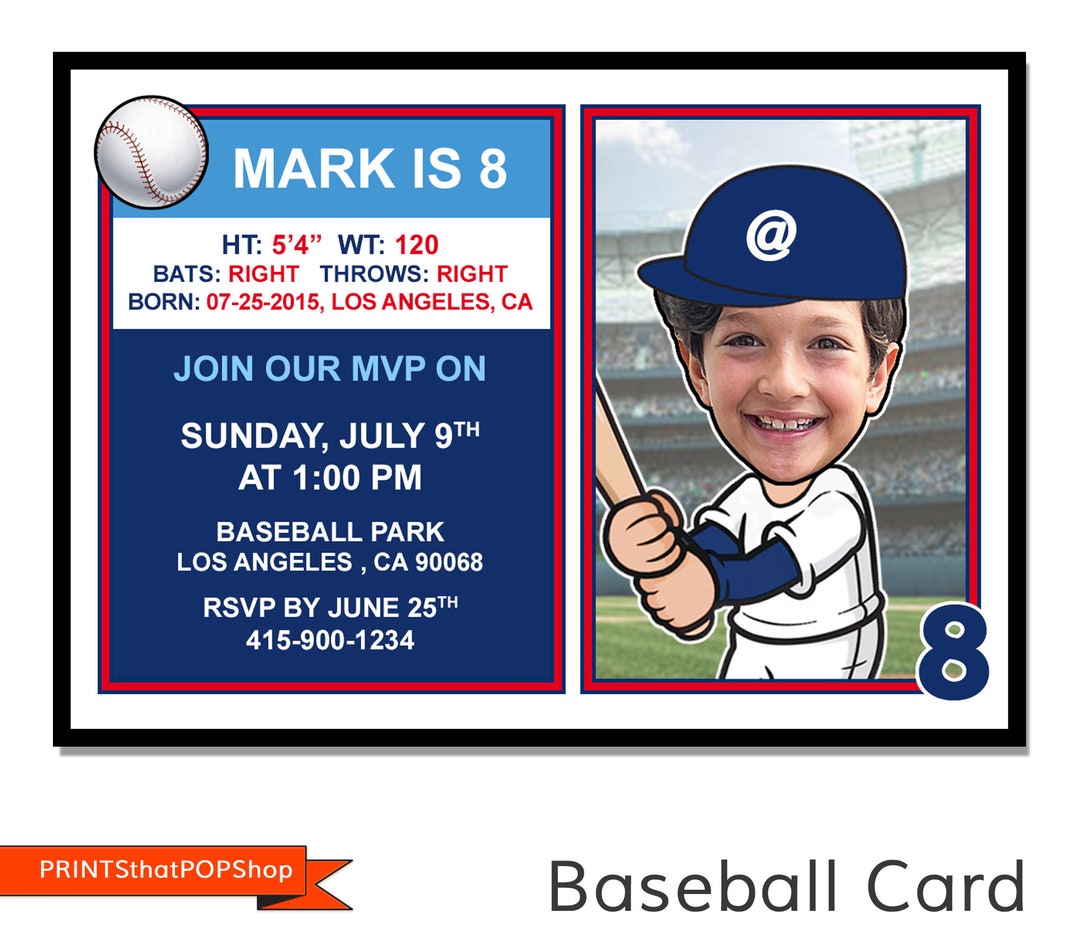 Baseball Card Invitation,baseball Team Card,baseball Party,custom Photo ...