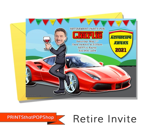 Retirement,Retire Classic Car,ANY Age,50th Birthday,Custom Photo Invite ...
