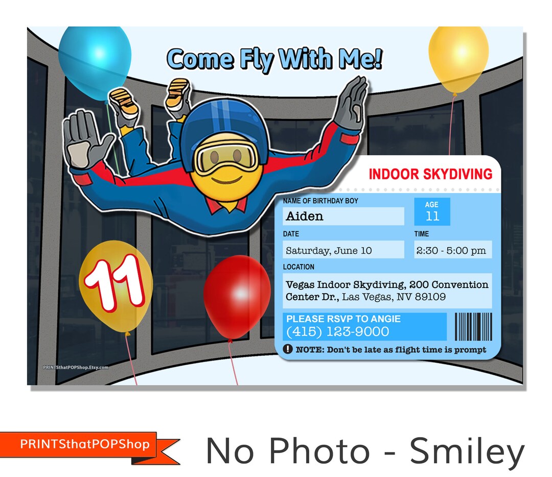 Indoor Skydiving Invitation,custom Invite,photo Invite,face Invitations ...