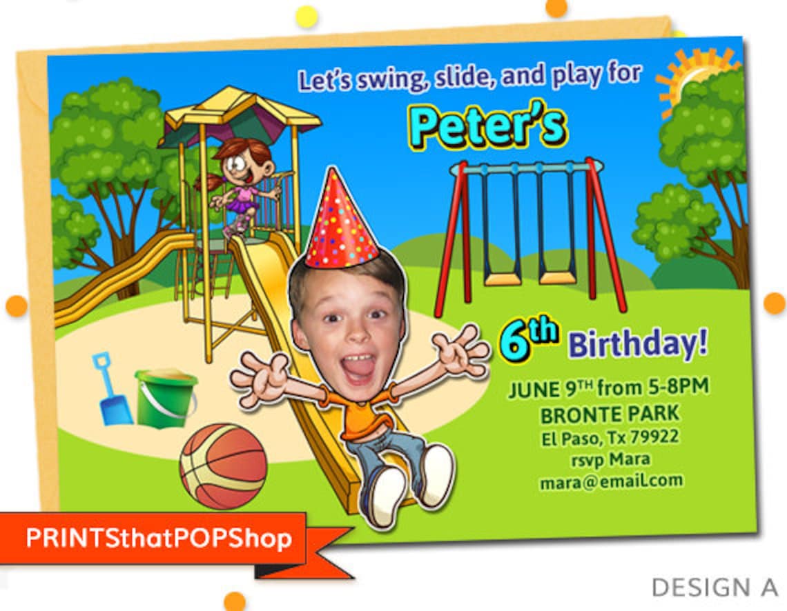 Play Park Invitation,playground Invitation,custom Photo,park,slide ...