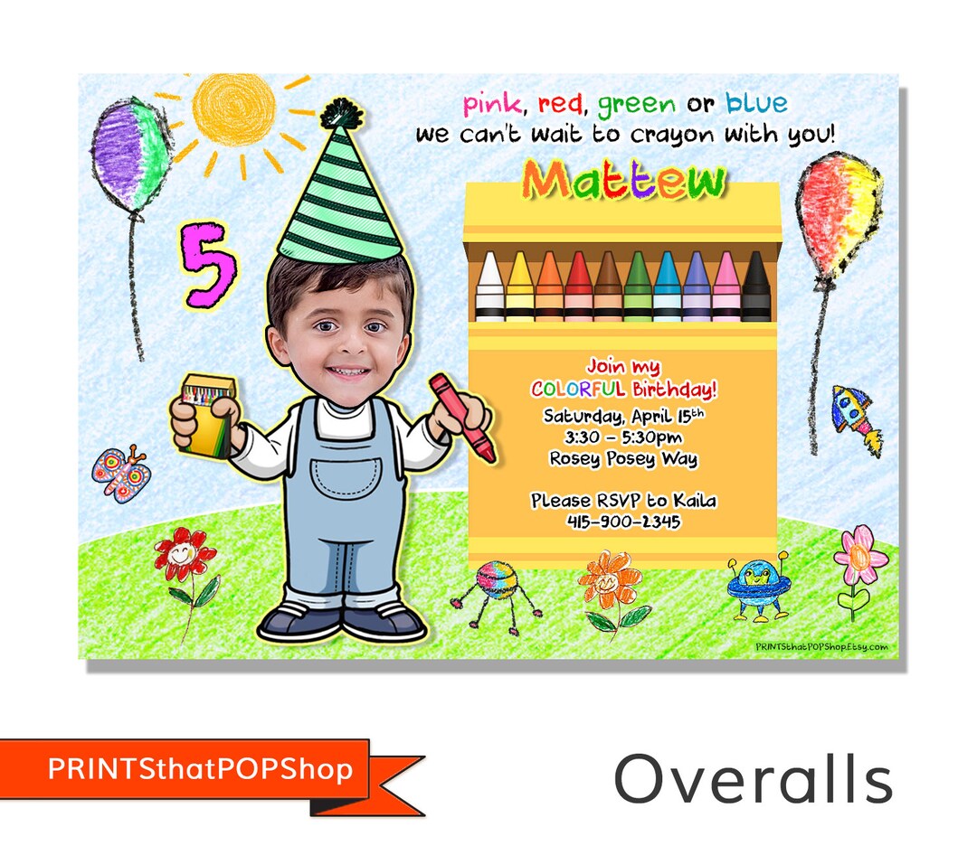 Crayon Party Invitation,art Birthday Party,digital Invites,crayons Art ...