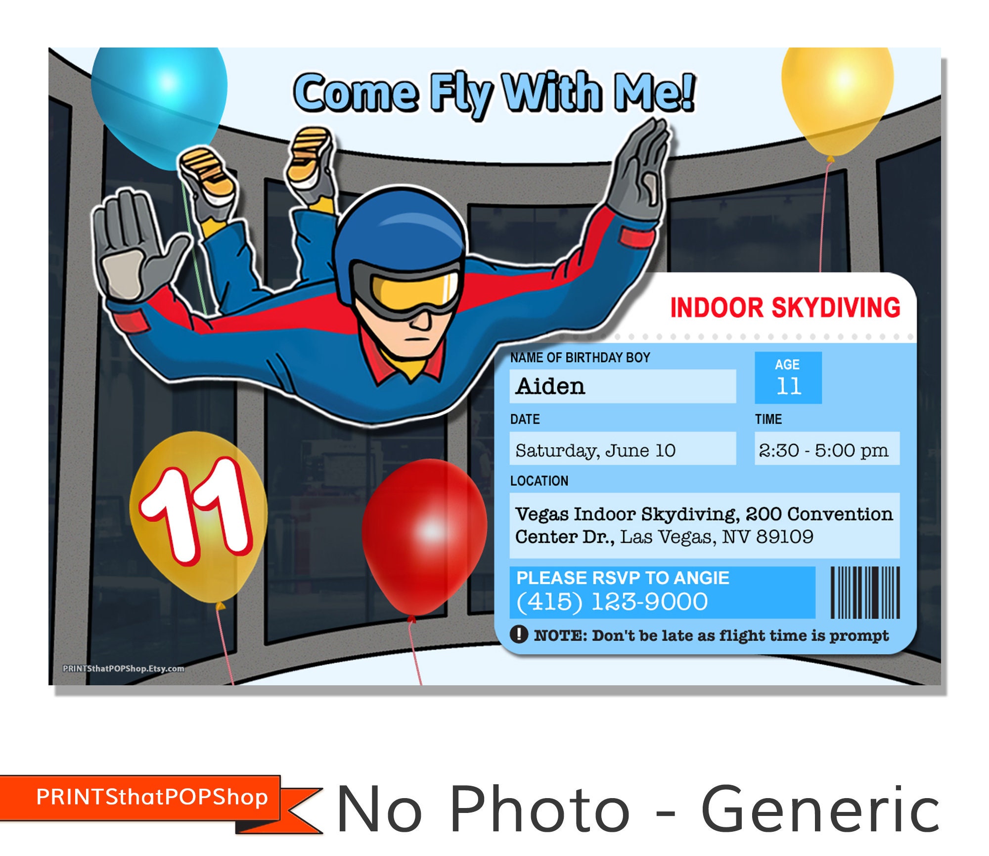 Indoor Skydiving Invitation,custom Invite,photo Invite,face Invitations ...