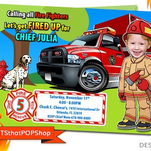 Fire Fighter Invitation,fire Truck Party,custom Face Invites,photo Face ...