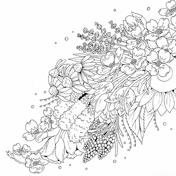 Coloring book page Flower Swoosh | Etsy