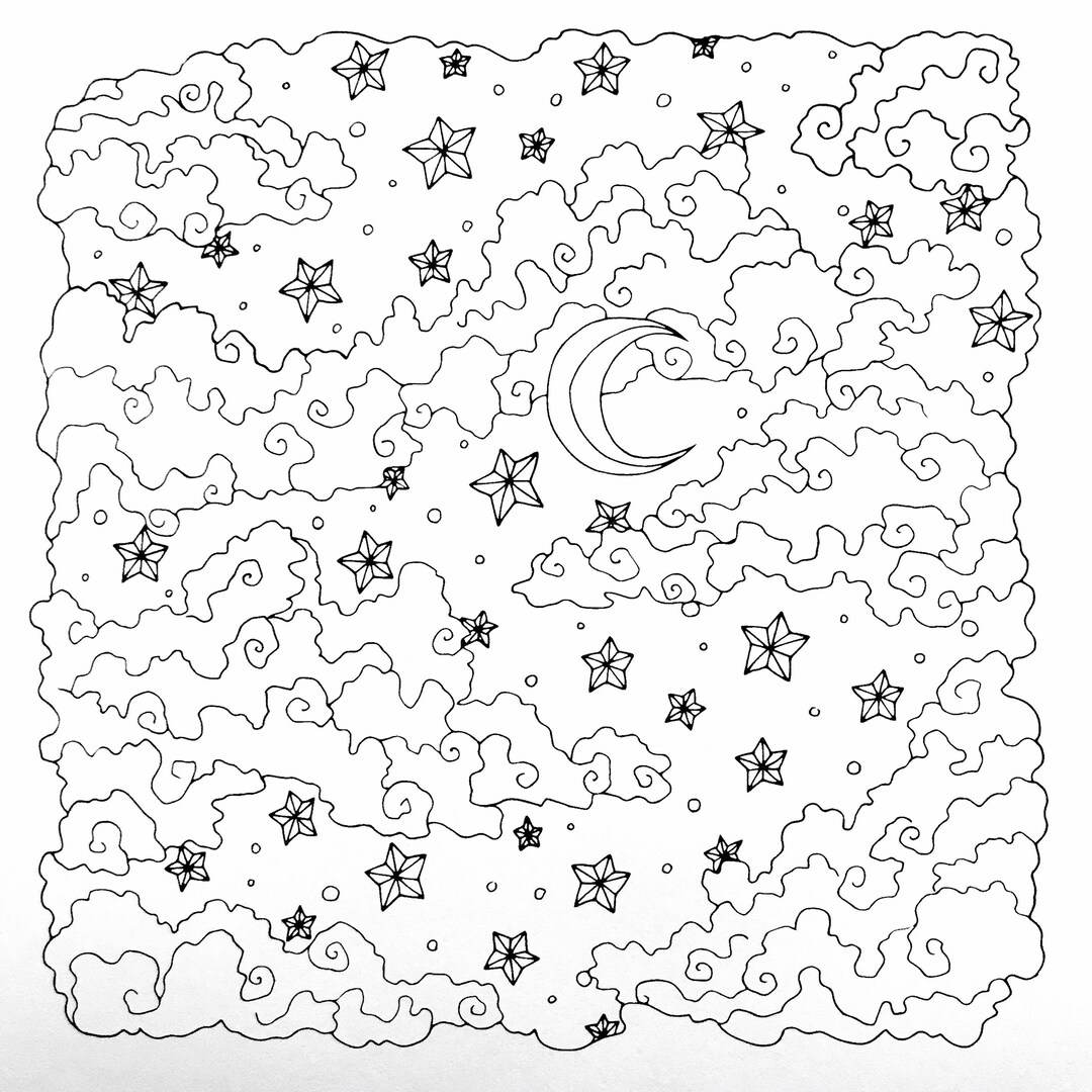 Coloring Book Page Night Sky - Etsy