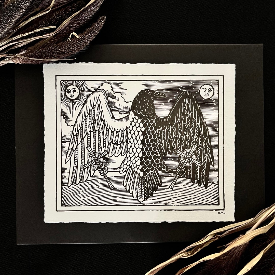 Black and White Raven Art Print - Etsy
