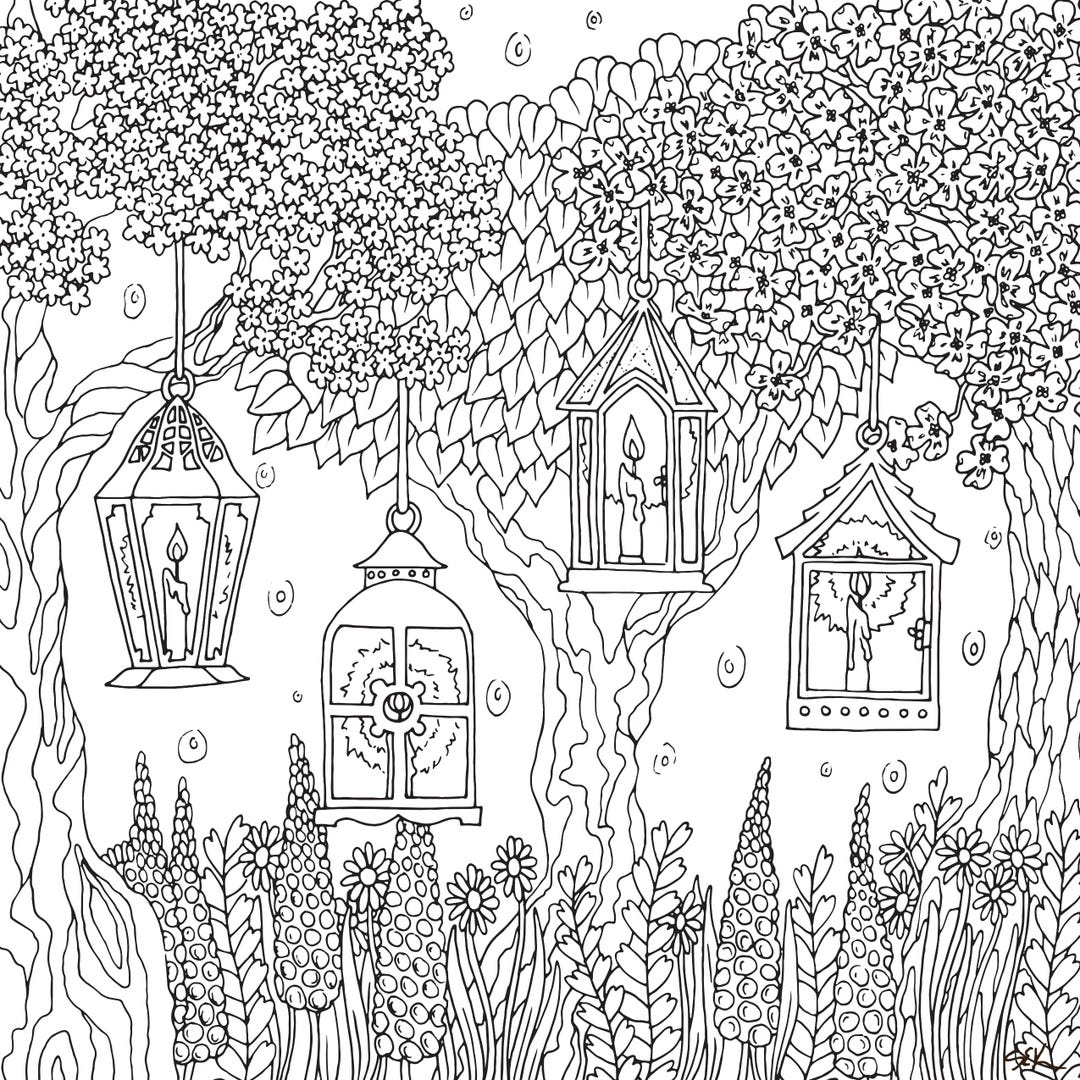 Coloring Book Page- Lanterns - Etsy