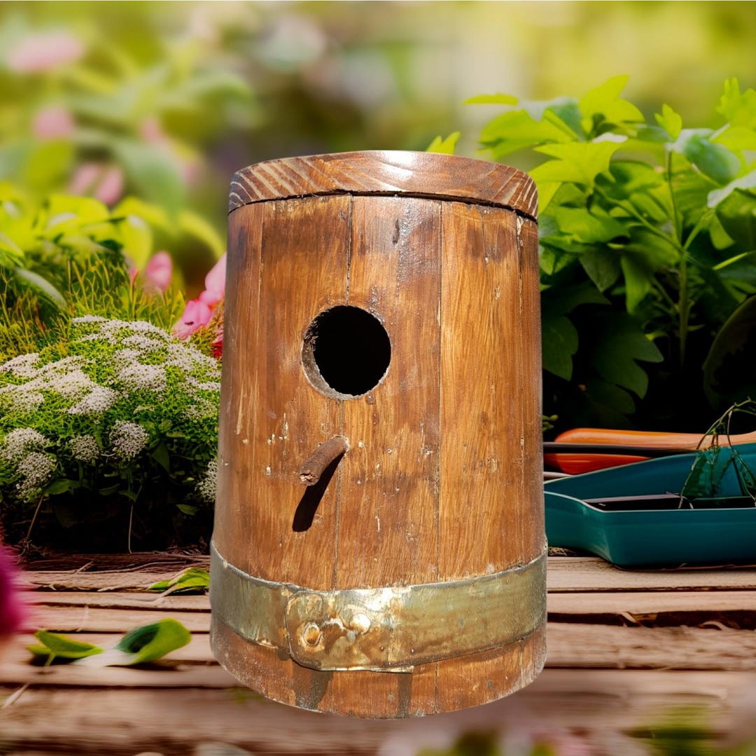 Sturdy, Wooden Birdhouse Made From an Antique Butter Churn. Height 26.5 ...