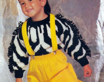 Kids Giraffe Pullover Sweater Knitting Pattern 1988 | Etsy
