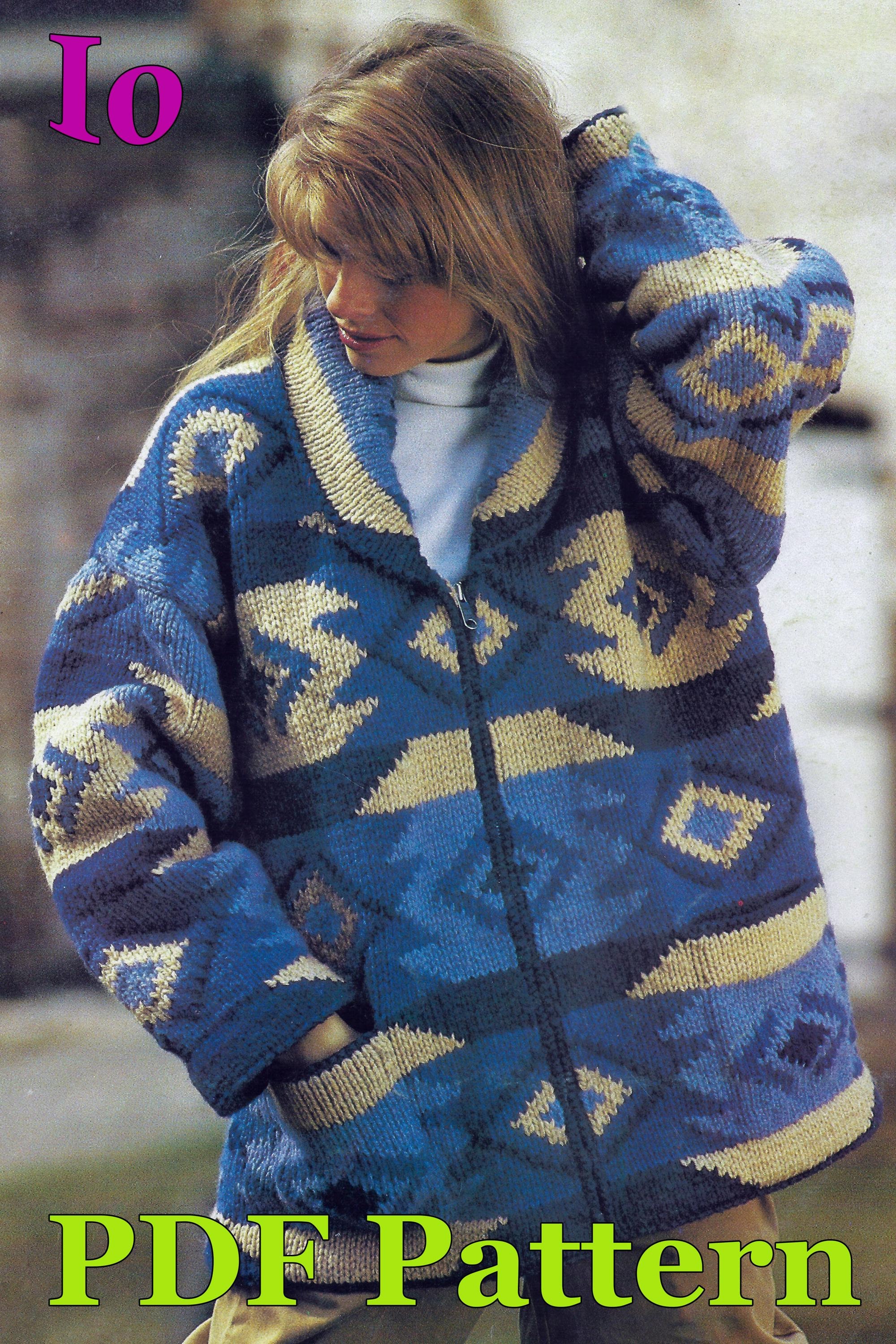 Navajo Jacket Knitting Pattern | Vintage 1990 Intarsia Colorwork ...