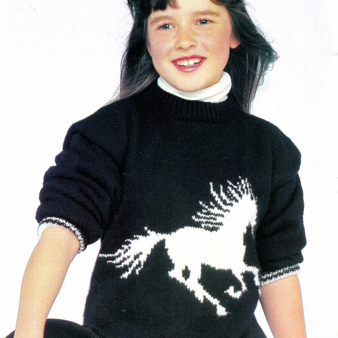 Pony Pullover Sweater Knitting Pattern | Kids Horse Equine Jumper ...