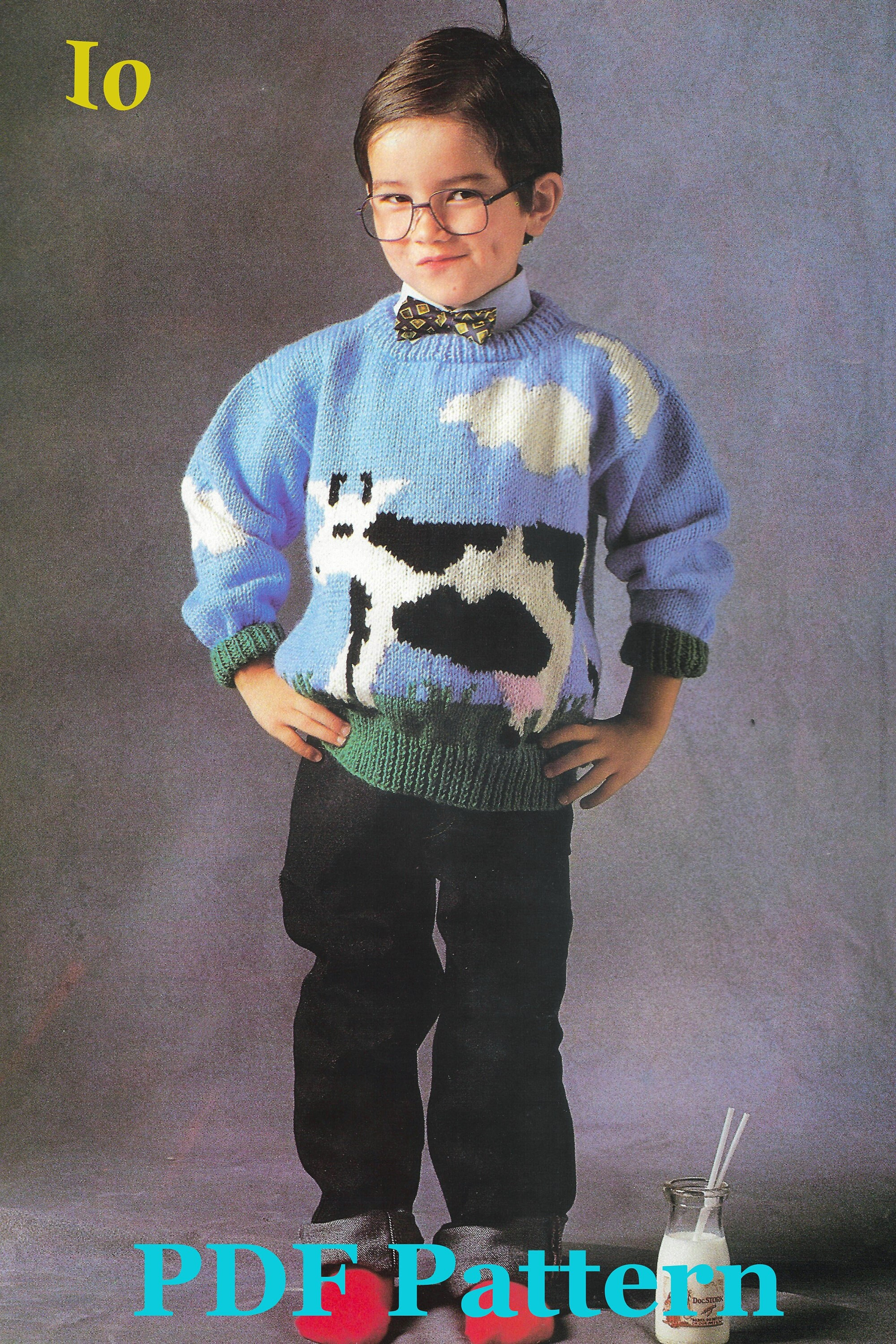Moo Cow Sweater Knitting Pattern | Child Sizes Pullover Jumper ...